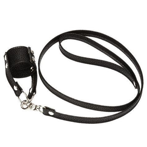 Black Bdsm Faux Leather Testicle Pulling Collar And Leash