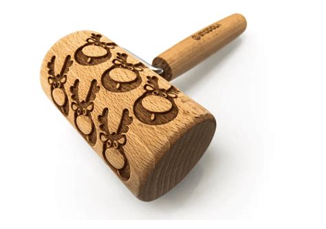 Stodola Engraved Mini Rolling Pin With Rudolph Reindeer Pattern