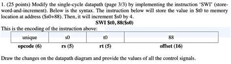 Points Modify The Single Cycle Datapath Page Chegg
