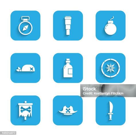 알코올 음료 럼주 해적 모자 검 나침반 깃발 머리용 두건 폭발할 준비가 된 폭탄 및 아이콘을 설정합니다 벡터 강철에 대한 스톡 벡터 아트 및 기타 이미지 Istock