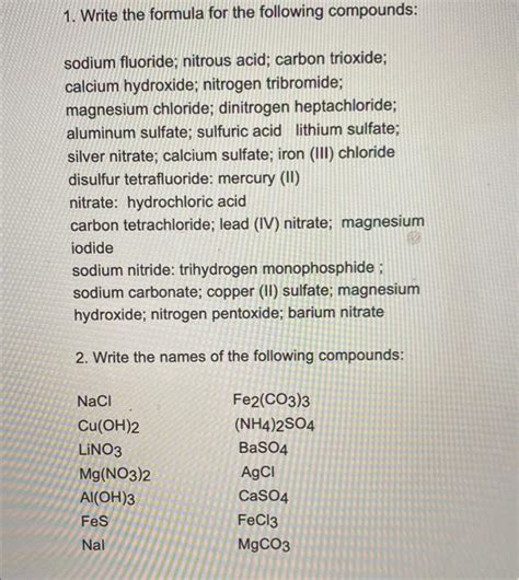 [Solved]: 1. Write the formula for the following compounds: