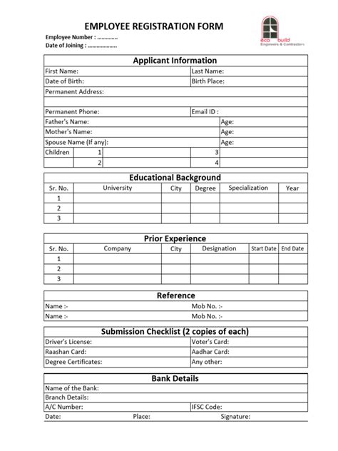 Employee Registration Form Pdf