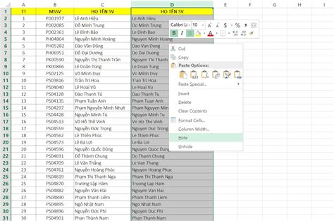cách sử dụng hide và unhide trong excel daotaotinhoc vn