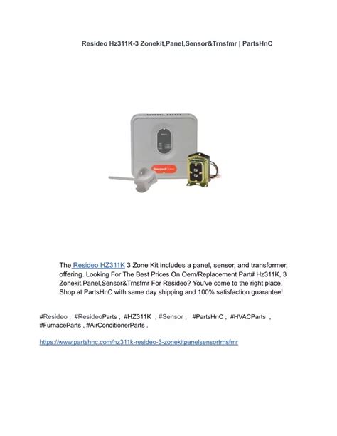 Ppt Resideo Hz311k 3 Zonekit Panel Sensorandtrnsfmr Partshnc