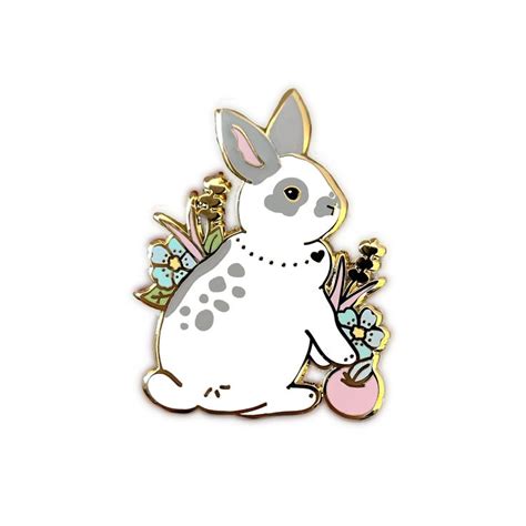 Grey And White Rabbit Pin Rabbit Enamel Pin Enamel Pin Rabbit Pin