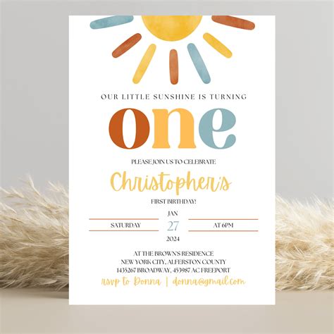 You Are My Sunshine First Birthday Editable Invitation Template Etsy