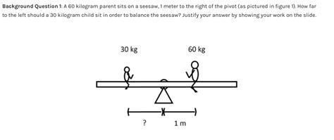 Solved Background Question 1 A 60 Kilogram Parent Sits On A Chegg Com
