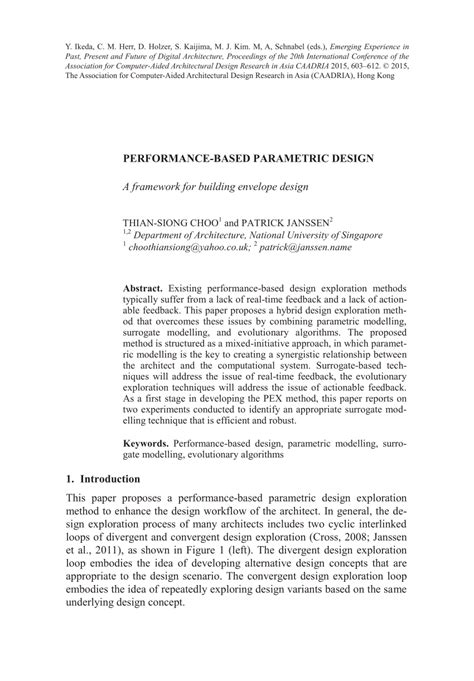 Pdf Performance Based Parametric Design A Framework For Building