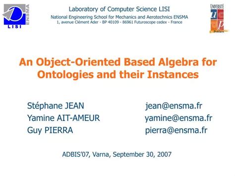Ppt An Object Oriented Based Algebra For Ontologies And Their