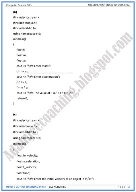 Adamjee Coaching Input Output Handling In C Lab Activities