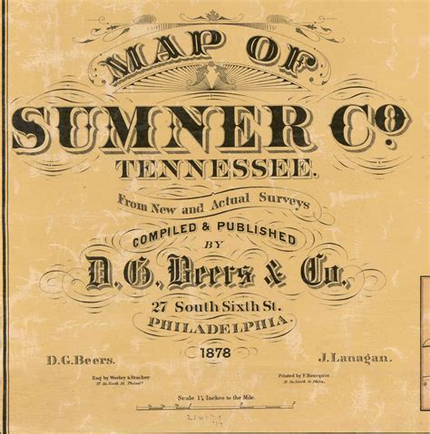 Map Cartouche Sumner Co Tennessee 1878 Old Town Map Custom Print
