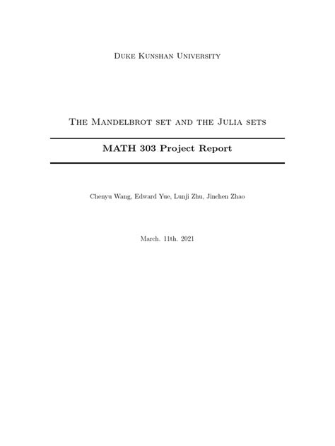 Project Report Of The Julia Sets And The Mandelbrot Set Pdf Fractal
