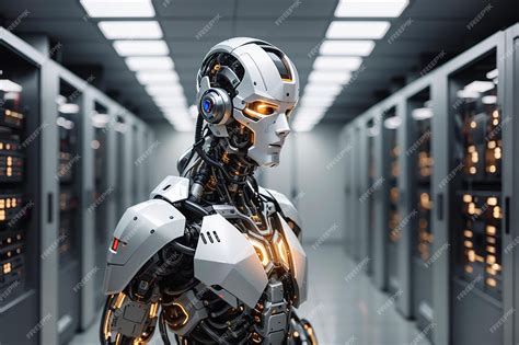 Premium Photo | Cyborg robot d render robotic process automation rpa data analysis in server ...