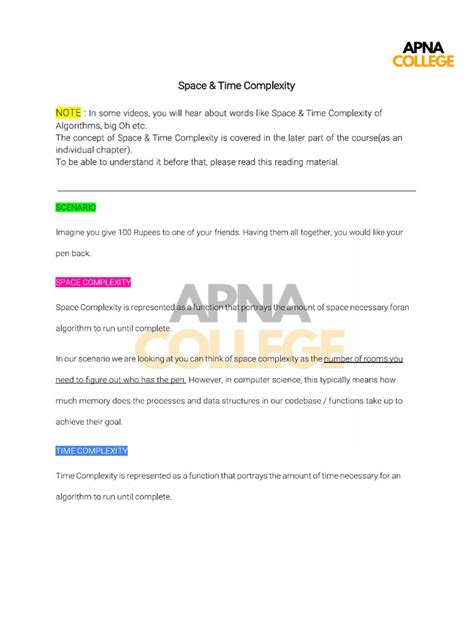 Space And Time Complexity Pdf