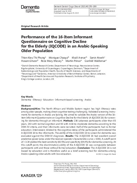 pdf performance of the 16 item informant questionnaire on cognitive