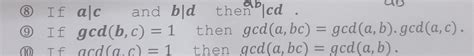 solved 8 if a∣c and b∣d then ∣cd 9 if gcd b c 1 then