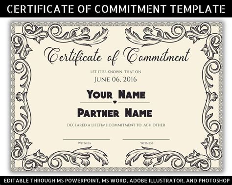 Printable Editable Certificate Of Commitment Template Commitment