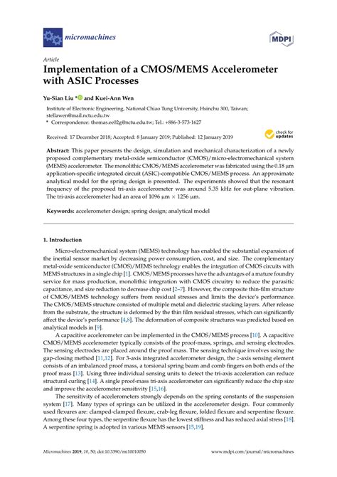 pdf implementation of a cmos mems accelerometer with asic processes