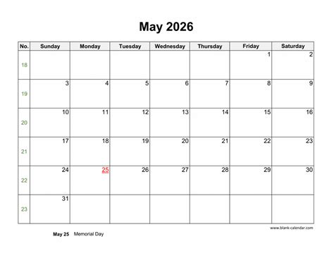 May 2026 Calendar Printable