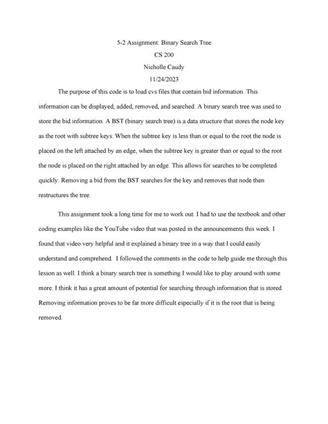 5 2 Assignment Binary Search Tree This Information Can Be Displayed Added Removed And