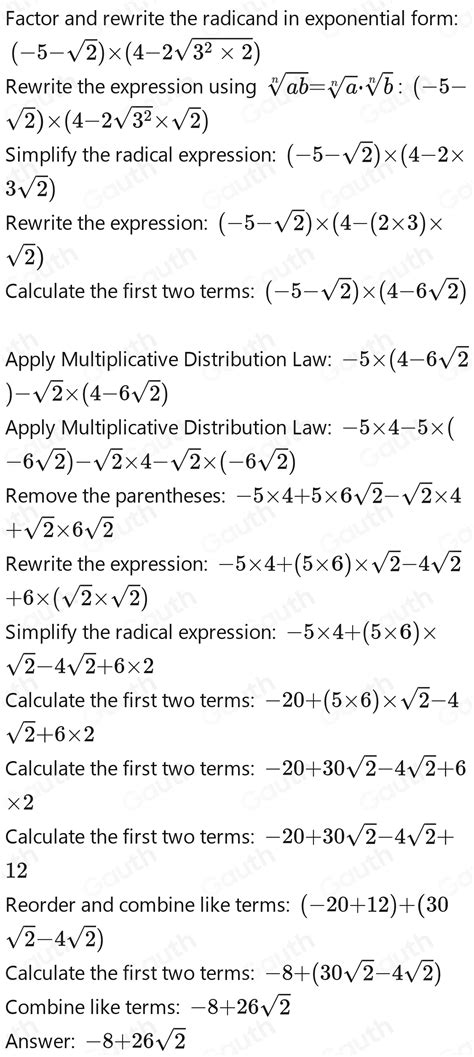 Solved Multiply And Express In Simplest Radical Form 5 Sqrt 2 4
