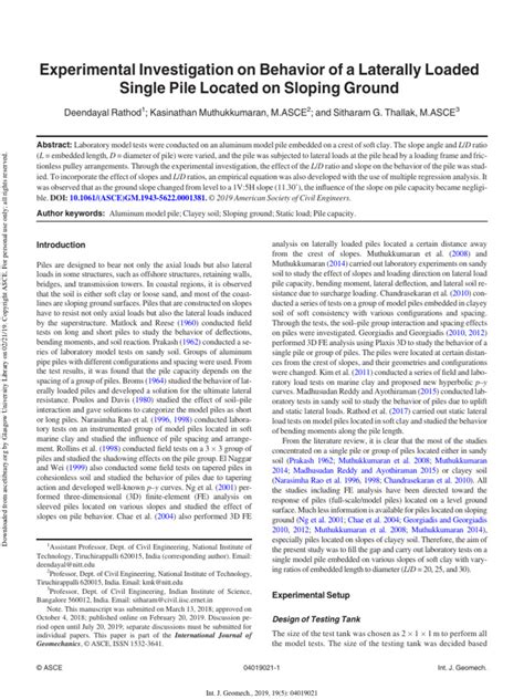 Experimental Investigation On Behavior Of A Laterally Loaded Pdf