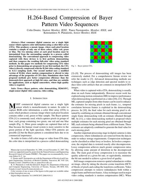 pdf h 264 based compression of bayer pattern video sequences