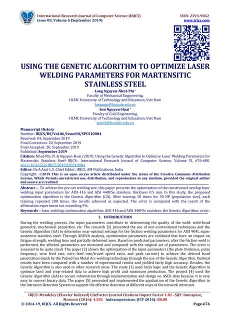 Using The Genetic Algorithm To Optimize Laser Welding Parameters For