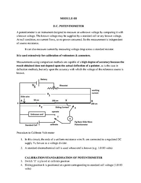 D C Potentiometer Electrical And Electronics Measurement 4th Sem B Tech MODULE III D Studocu