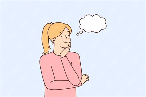 Premium Vector Smiling Woman Dreaming Or Imagining
