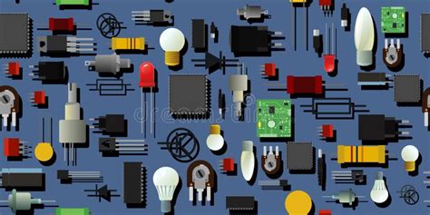 Set Of Radio Components Seamless Pattern Chip Diode Transistor And