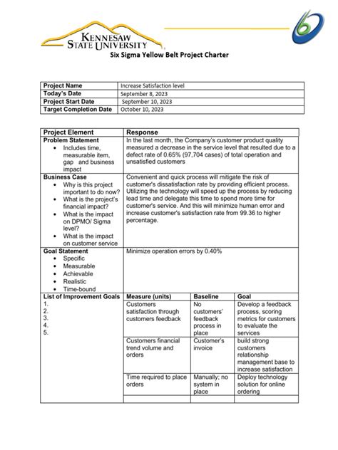 Yellow Belt Capstone Project Pdf Six Sigma Business Process