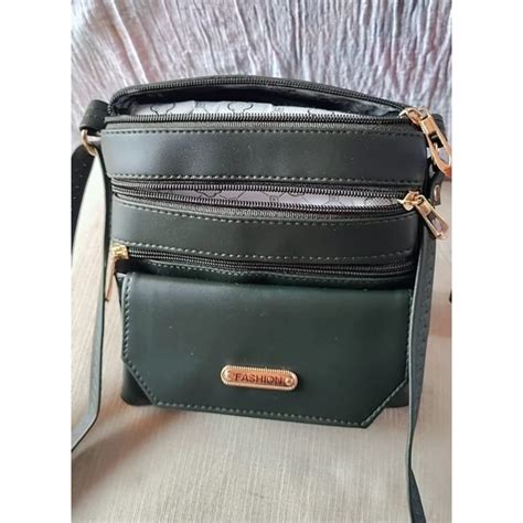Dark Green Faux Leather Adjustable Strap Crossbody Sling Bag For Women