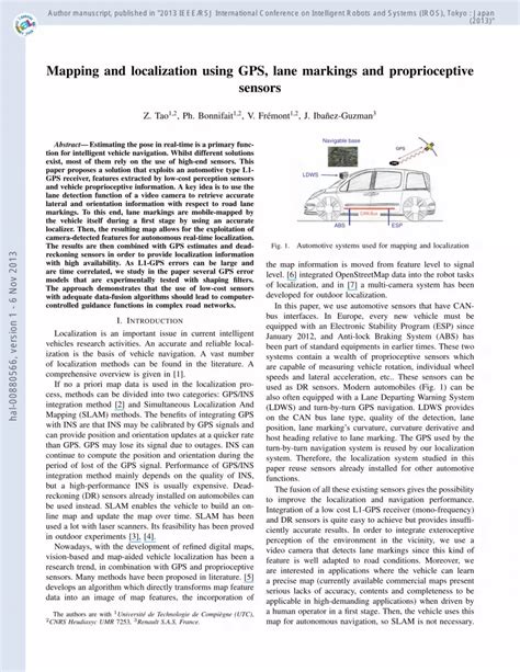 Pdf Mapping And Localization Using Gps Lane Markings And