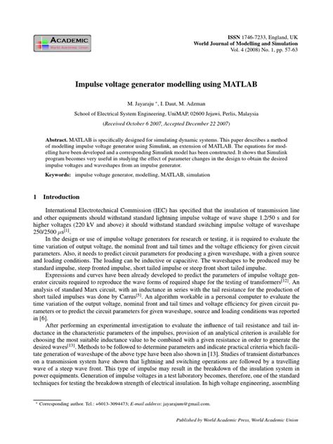 Impulse Voltage Generator Modelling Using Matlab Pdf Spice