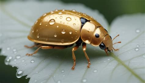 Gold Ladybug On Leaf With Droplets Premium Ai Generated Image