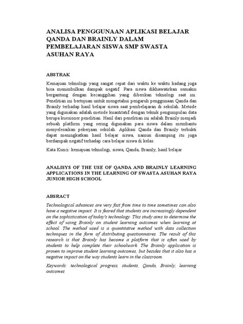 Analisis Penggunaan Aplikasi Qanda Dan Brainly Pdf