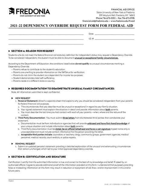fillable online 2021 22 dependency override request form for fax