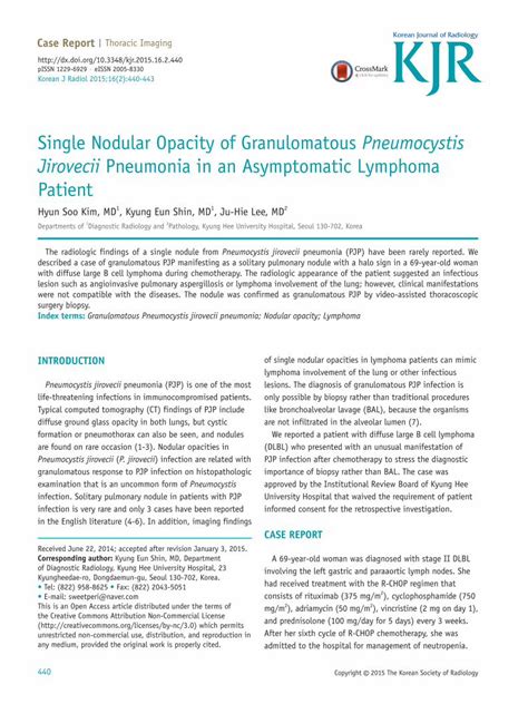 Pdf Single Nodular Opacity Of Granulomatous Pneumocystis