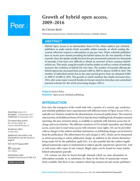 Pdf Growth Of Hybrid Open Access 20092016
