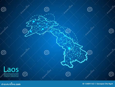 Laos Map With Nodes Linked By Lines Concept Of Global Communication