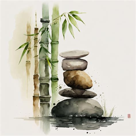Zen Garden Print Stacked Rocks Bamboo Giclee Canvas Metal Or