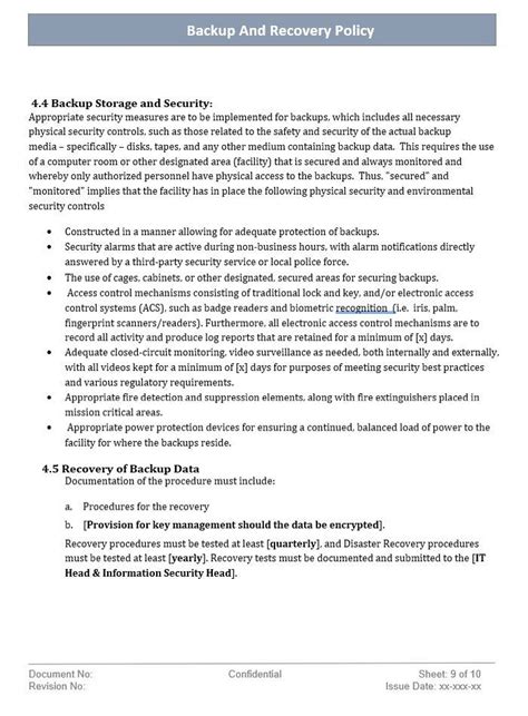 backup and recovery policy template policy template project