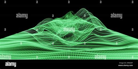 Audio Waves Or Sound Waves Visualization As Grid Or Green Wireframe Mesh Structure Abstract