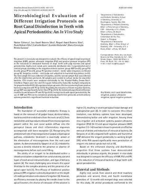 Pdf Microbiological Evaluation Of Different Irrigation Protocols On Root Canal Disinfection In