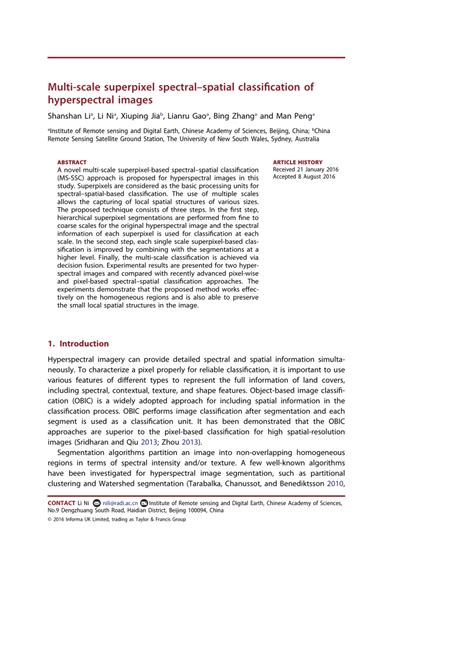 Pdf Multi Scale Superpixel Spectral Spatial Classification Of Hyperspectral Images