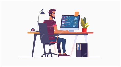 Professional Developer At Work Desk Premium Ai Generated Vector