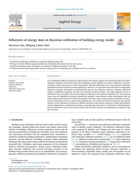 PDF Influences Of Energy Data On Bayesian Calibration Of Building Energy Model