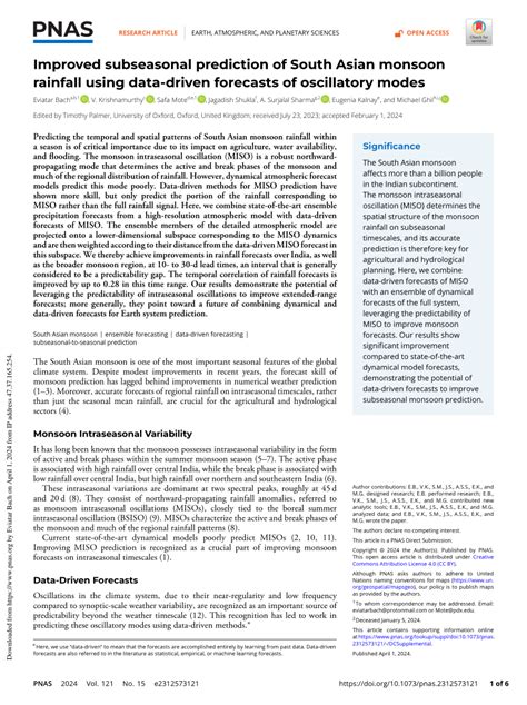 Pdf Improved Subseasonal Prediction Of South Asian Monsoon Rainfall Using Data Driven