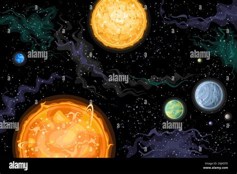 Vector Space Card Horizontal Astronomical Poster With Illustration Of